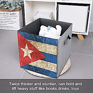 Vintage Cuban Flag PU Leather Collapsible Storage Bins Canvas Cube Organizer Basket with Handles