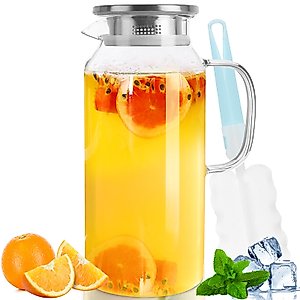 Yirilan Glass Pitcher, 2 Liter Water Pitcher with Lid and Spout, Large Pitchers for Drinks, Glass Water Carafe, Glass Jug, Beverage Pitcher