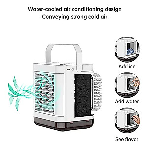 Portable Air Conditioners, Rechargeable Desktop Fan with 3-speed, Cordless Personal Air Cooler with Handle, Evaporative Air Cooling Conditioner for Home, Bedroom, Office, Camping Tent