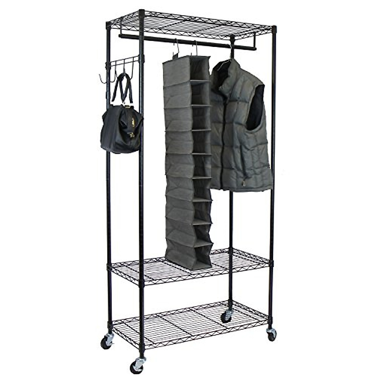 Oceanstar Adjustable Shelves with Hooks Garment Rack, Black