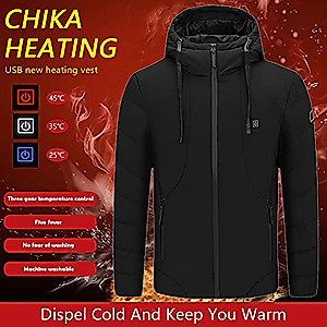 Puffy Jackets Men and Heating Temperature Three Control 5- Coat Hooded Gear Coat Charging Women Men USB Men's Black