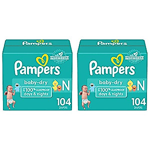Pampers Baby Dry Diapers Size 0/Newborn 104 Count (Pack of 2)