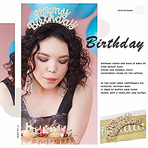 Acenail Birthday Headbands Women Birthday Sash Happy Birthday Headband Rhinestone Birthday Queen Crowns and Tiaras Birthday Princess Crown Birthday Queen Tiara Birthday Head Band Set Crystal Birthday Decorations Girls Birthday Hair Accessories (B-Gold)