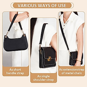 WADORN PU Leather Purse Handle, 15.75 Inch Short PU Leather Bag Strap Thin Shoulder Bag Straps Replacement Handbag Handle Strap Tote Bag Top Strap with Swivel Clasps DIY Purse Making Supplies, Black