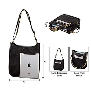 Pinafore Vegan Leather Crossbody Fashion Shoulder Bag | Soft, Magnetic Closure Handbag Purse for Women with Adjustable & Removable Guitar Strap, Black