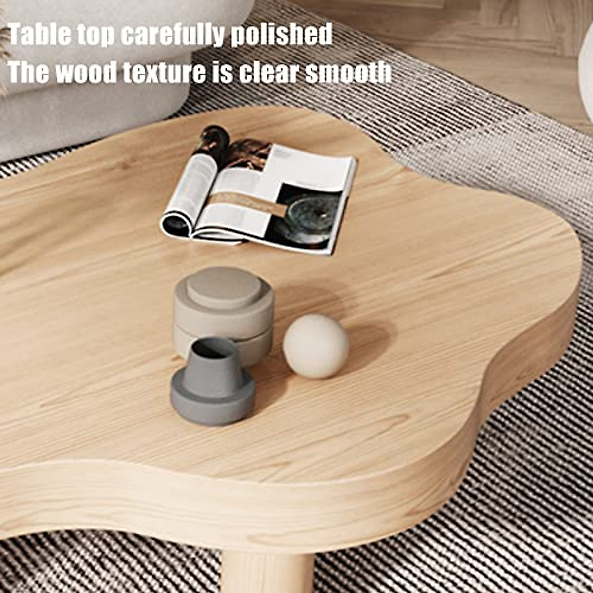 Cloud Shape Irregular Wood Coffee Table,Round Corner Thicken End Table,Cute Accent Modern Coffee Cocktail Table with 3 Legs for Living Room Furniture(27.5" Lx18 Wx16 H, White)