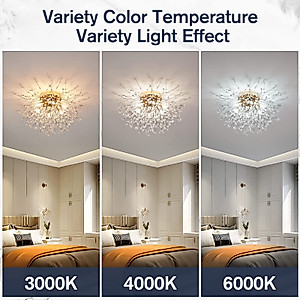 6-Light Sputnik Flush Mount Ceiling Light Fixture, Modern Gold Crystal Firework Ceiling Lights, Close to Ceiling Lamp for Bedroom Kitchen Hallway Entryway Bathroom