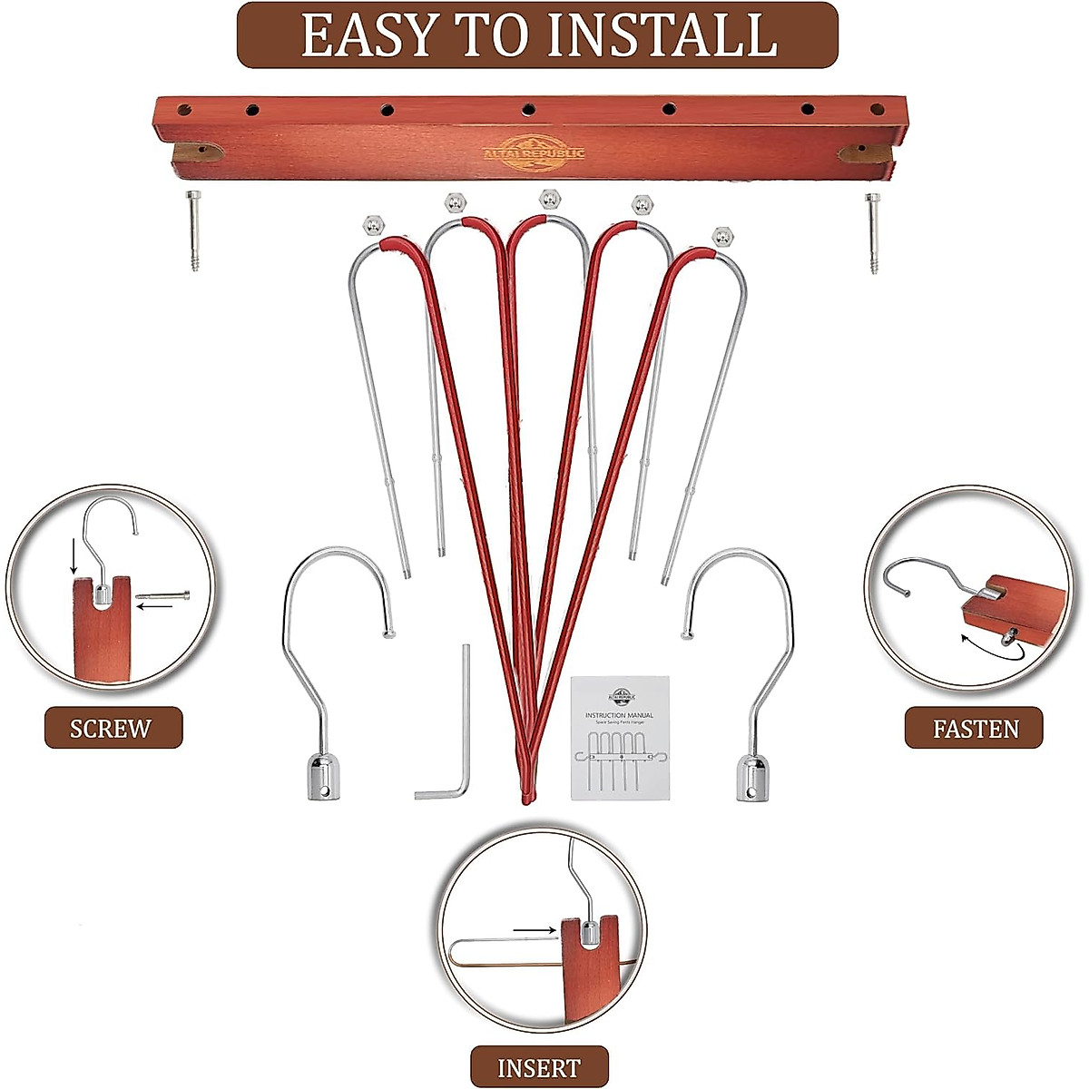 Altai Republic Wooden Pants Hangers Space Saving - 5 in 1 Jean Hangers for Closet - Trouser Hangers, Stainless Steel Extendible, Multi Hanger, Magic Hanger, Wardrobe Clothes Hanger Holder (Mahagony)