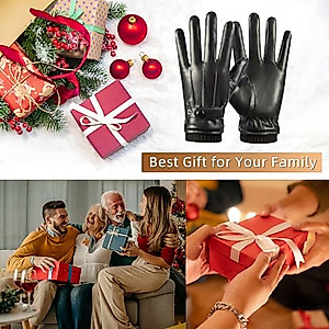 SANKUU Winter Leather Gloves for Men, Touchscreen Snap Closure Cycling Black Gloves Outdoor Riding Warm Waterproof Gloves(Large)