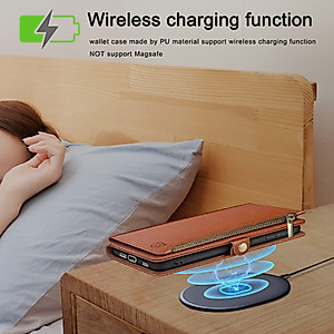 XcaseBar for Samsung Galaxy S21 Ultra Wallet case with Zipper Credit Card Holder【RFID Blocking】, Flip Folio Book PU Leather Phone case Shockproof Cover Women Men for Samsung S21Ultra case Light Brown