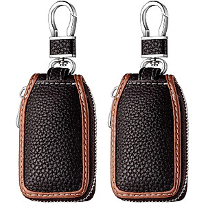 2 Pieces Leather Car Key Chain Case Holder Auto Key Fob Holder Smart Protector Cover (Brown)