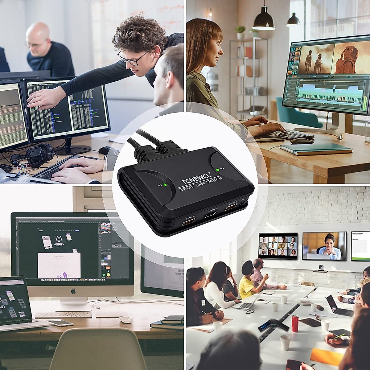 4K 2-Ports HDMI KVM Switch, for 2 Computers Share 1 HD Monitor and 2 USB Devices Keyboard Mouse, Supports 4K@30Hz, Included 2 HDMI Cables and Wire Desktop Controller