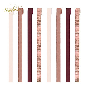 NICROLANDEE 8 Rolls Burgundy Rose Gold Crepe Paper Streamer Rolls for Birthday Wedding Engagement Bridal Shower Bachelorette Anniversary Valentine's Day Decorations