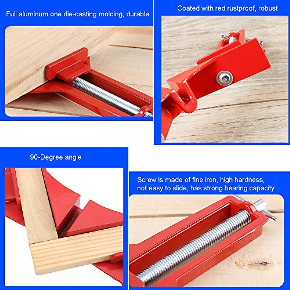 Corner Clamps for Woodworking, 90 Degree Right Angle Clamps Corner Clamp Woodworking Set of 4, Adjustable Corner Square Clamp for Picture Frames Welding Fish-tanks Cabinets Shelf Holder DIY Hand Tool