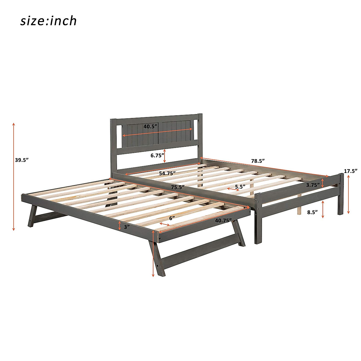 Harper & Bright Designs Full Size Platform Bed with Adjustable Trundle, Wooden Full Bed Frame with Headboard, No Box Spring Needed (Gray)