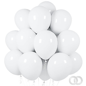 White Balloons 100 Pack 12 Inch White Latex Party Balloons with 2 Rolls of Ribbon Pastel White Helium Balloons for Wedding Birthday Party Baby Shower Engagement Anniversary Party Decorations