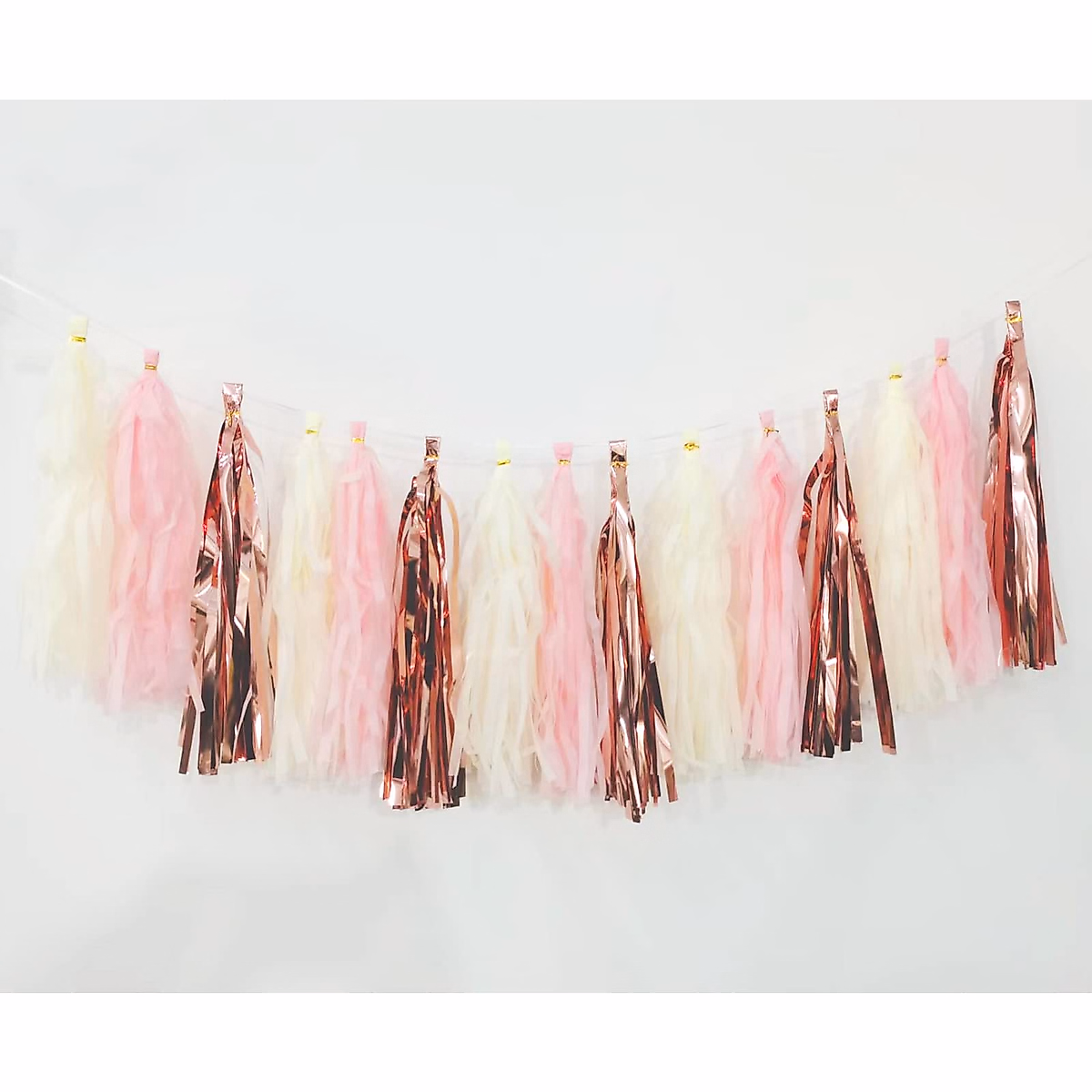 Andiker 15Pcs Tissue Paper Tassels, Shiny Tassel Garlands Banner Table Decor for Birthday Wedding Baby Bridal Shower Party Decorations (Pink)