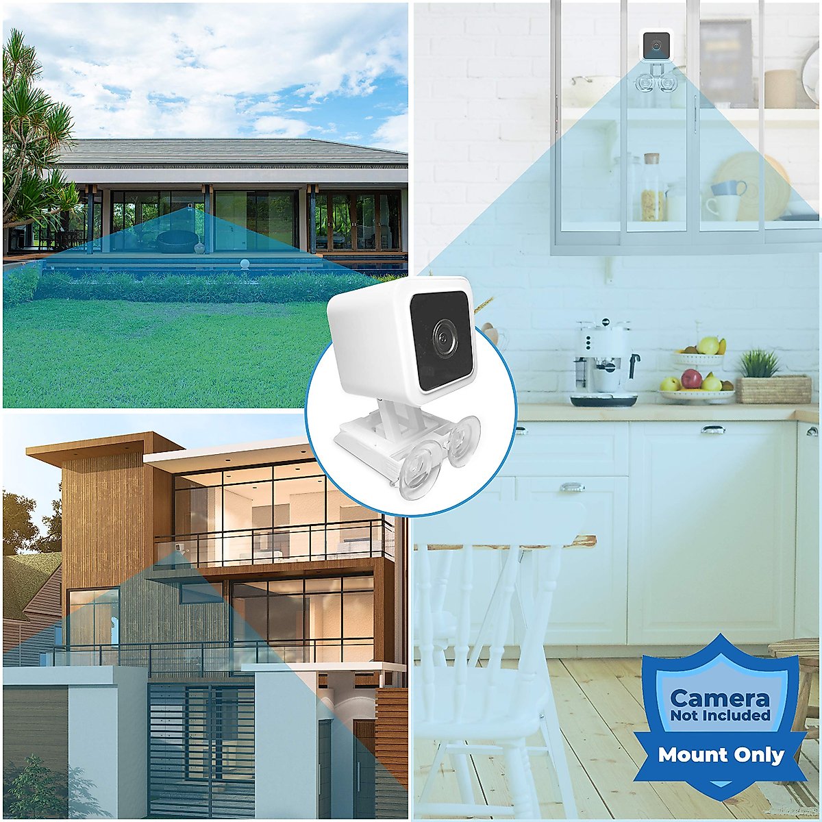 v3 Wyze Compatible Secure Suction Mount (Camera Not Included) – Bracket Shelf with Dual Suction Cups Allows 360 Swivel – Affixes to Window Glass, Mirror, and Smooth Surfaces by Arthon (v3, 1 Mount)