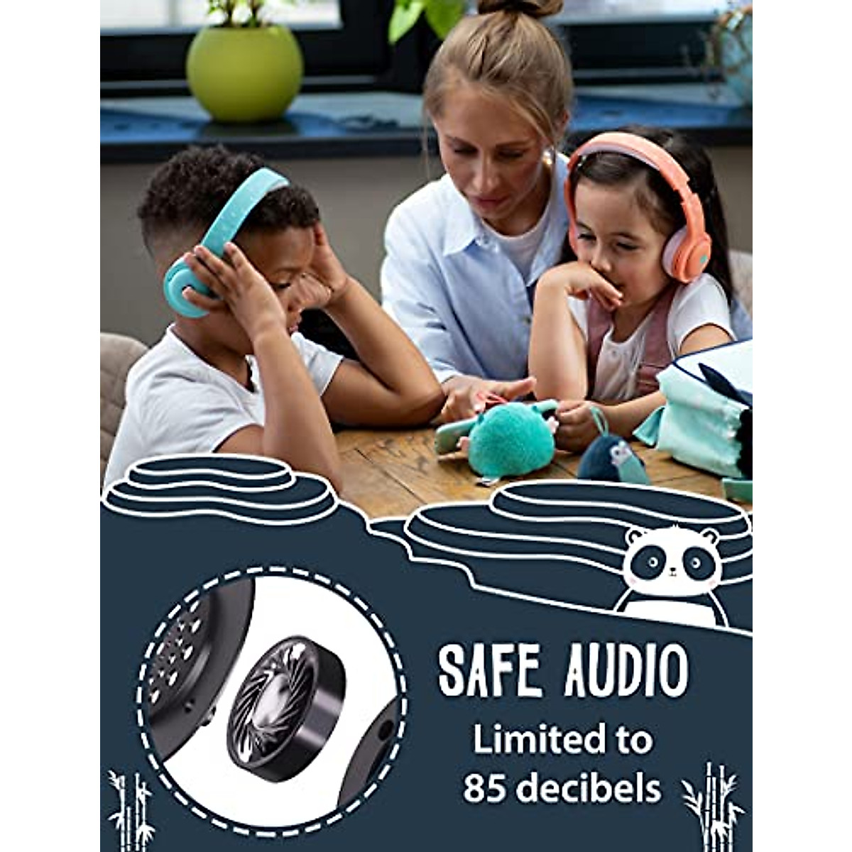 Planet Buddies Cute Panda On-Ear Bluetooth Headphones for Kids | Foldable Wireless Kids Headphones | Kids Headset with Microphone for Tablets and Phones | Child-Safe Volume for School, Music, & Calls