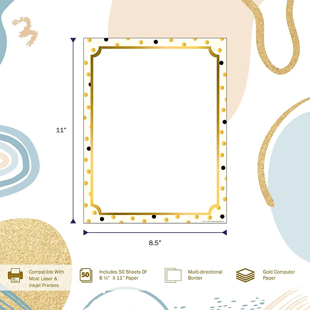 Barker Creek Designer Computer Paper, Gold, 8.5” x 11”, Decorative Printer Paper, Stationery, 50 Sheets per Pkg, Home, School and Office Supplies (741)