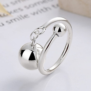 Dangling Ball Bell Sterling Silver Adjustable Open Ring for Women Men Minimalist Tassel Double Balls Rings Boho Geometric Round Statement Comfort Fit Dainty Charms Dangle Jewelry Christmas Birthday BFF Gift