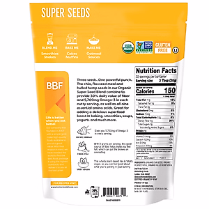 BetterBody Foods Superfood Organic Super Seeds - Chia Flax & Hemp Seeds, Blend of Organic Milled Flax Seed Organic Hemp Hearts, Add to Smoothies Shakes & More, 2lb, 32 oz