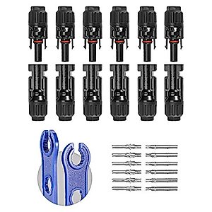 BougeRV 12 PCS Solar Connectors with Spanners Solar Panel Cable Connectors 6 Pairs Male/Female(10AWG)