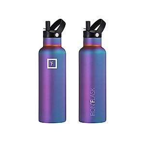 IRON °FLASK Sports Water Bottle - 3 Lids (Narrow Straw Lid) Leak Proof Vacuum Insulated Stainless Steel - Hot & Cold Double Walled Insulated Thermos, Durable Metal Canteen - Aurora, 20 Oz