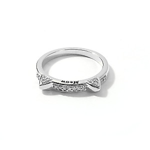 DZON 10k White Gold 1/10CT TDW Round Diamond Accent Cat Ears Ladies Fashion Ring Love Gift for Women (I-J,I2)