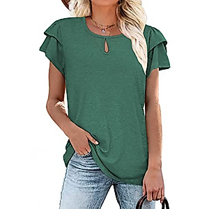 Summer Tops for Women 2023 Tshirts Short Sleeve Blouses Plus Size Tunics Green Small