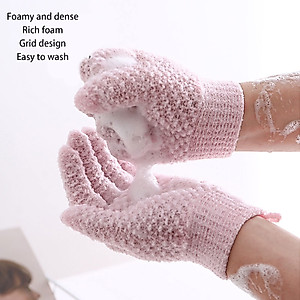 1Pair Bath Gloves for Shower Body Shower Scrubber with Hanging Loop Skin Deep Cleaning Bath Gloves Bathing Accessories (Pink)