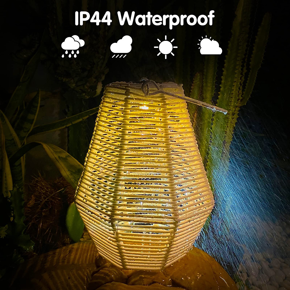 【Limited Promotion】Solar Lantern Outdoor Rattan Hanging Solar Light Solar Table Lamp Waterproof with Warm Light Bead for Patio Yard Garden Wedding Landscape Decoration - Auto on/Off (Light Beads)