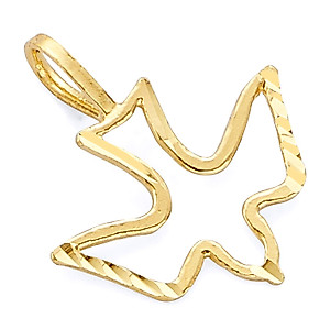 Wellingsale 14K Yellow Gold Polished Ornate Religious Holy Spirit Dove Charm Pendant