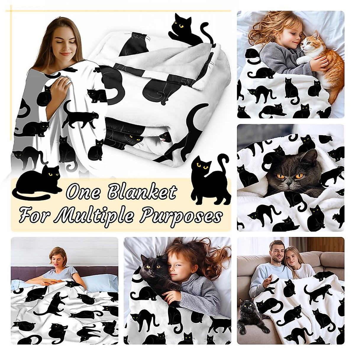 Black Cats Blanket Throw Super Soft and Cozy Blankets for Home Decoration, Couch, Bed, Sofa 50"x40" Small for Kids for All Seasons