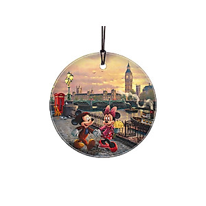 Disney – Mickey and Minnie Mouse – London – Thomas Kinkade Studios - 3.5” Starfire Prints Hanging Glass Print Accessory – Officially Licensed Collectible | Complimentary Velveteen Gift Bag