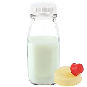 kitchentoolz 12 Oz Square Glass Milk Bottle with Lids- Perfect Milk Container for Refrigerator - 12 Ounce Glass Milk Bottle with Tamper Proof Lid and Pour Spout - Pack of 1