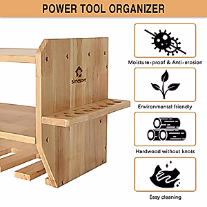 simesove Large Power Tool Organizer,Cordless Drill Holder Storage with 9 Tool Organizer Slots,Wall Mount Screwdriver and Circular Saw Storage,Solid Wooden Drill Charging Station for Garage,Father's Day Gifts