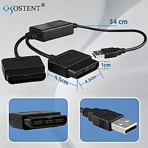 OSTENT Dual USB Adapter Converter Cable Cord for Sony PlayStation 1/2 PS One PSX Wired Controller Gamepad Joystick to PC Laptop