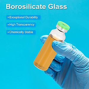 PATIKIL 12pcs 30ml Clear Borosilicate Glass Sample Vials with Aluminum Plastic Cap and Rubber Stopper for Lab Solid Liquid Powder Storage, Green Silver Tone