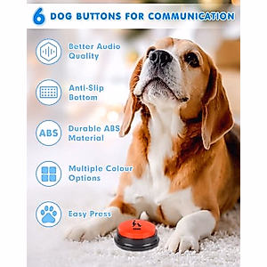 Dog Buttons for Communication, 6 Pcs Dog Talking Button Set, 30s Voice Recordable Pet Training Buzzer, Speaking Buttons for Cats & Dogs with Waterproof Dog Activity Mat and 24 Scene Stickers