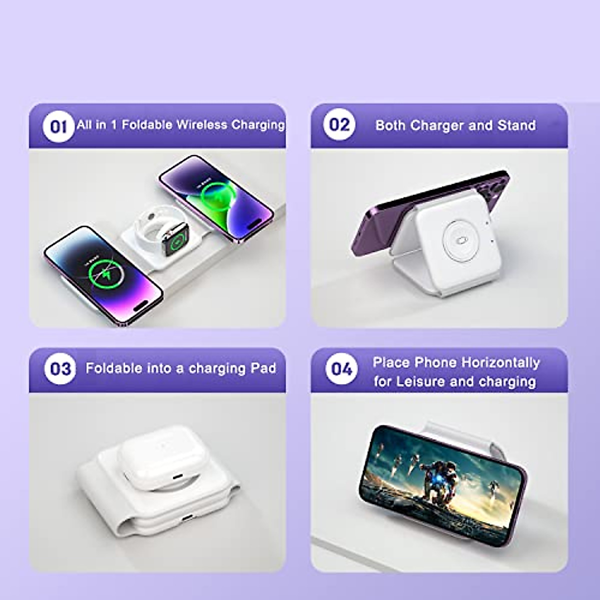 3 in 1 Magnetic Foldable Wireless Charger,3 in 1 Charging Station for Multiple Apple Devices-Travel Charging Pad Dock,for iPhone14/Pro/Max/Plus/13/12 AirPods 3/2/Pro,iWatch(Adapter not Included)