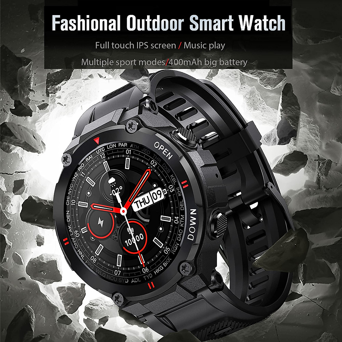 Sqeffort Sports Smart Watch for Men, Waterproof Fitness Tracker SmartWatch with Heart Rate Monitor/Blood Pressure/SpO2 Monitor Sport Running Watch for Android and iOS (Black)