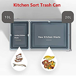 MYOYAY Double Pull Out Under Cabinet Trash Can with Lid 10L + 20L (8 Gallon) Kitchen Cabinet Garbage Can Sliding Out Under Counter Waste Bin, 30 Liters