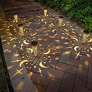 Go2garden Solar Garden Lights Outdoor Decorative Stake Lights Waterproof with Moon Star for Patio, Pathway, Backyard, Outside Decor, Lawn Ornaments (Copper, 6pack)