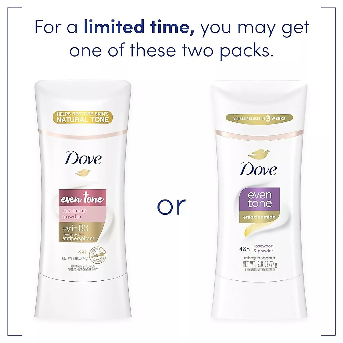 Dove Even Tone Antiperspirant Deodorant for Uneven Skin Tone Restoring Powder Sweat Block for All-Day Fresh Feeling 2.6 oz 3 Count