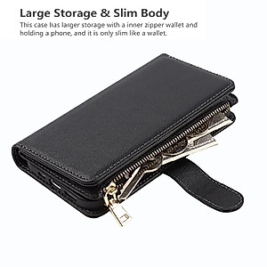 iCoverCase Crossbody Wallet Case for iPhone 12/12 Pro, Black PU Leather Flip Case with Strap, Card Holder, Kickstand, 6.1 Inch