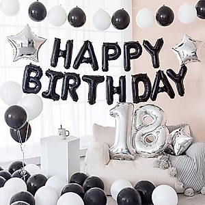 Black Happy Birthday Balloons Banner 3D Mylar Foil Letters Birthday Sign Banner for Girls Boys Kids and Adults Reusable Birthday Party Decorating Supplies