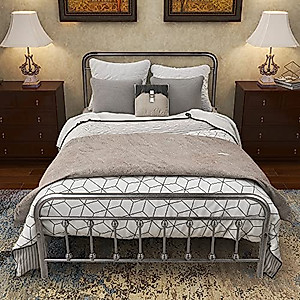 DUMEE Full Size Bed Frame with Headboard and Footboard Metal Platform Bed Frames Full No Box Spring Needed 12" Under Bed Storage (Full Size, Grey Black)