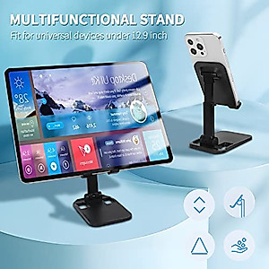 ZenTiky Cell Phone Stand, Angle Height Adjustable Phone Holder Stand, Foldable Phone Charger Stand,Portable Phone Stand Holder for 4’’-12.9'' iPhone 13,iPad,Tablet, Kindle, Samsung, and More, Black