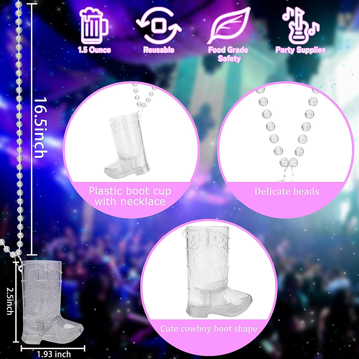 Cowgirl Boot Shot Glasses Set of 24 Light Up Plastic Shot Glasses Western Party Decorations Cowboy Shot Glasses Set with Necklace Party Cups for Party Favors Adults Bachelorette Birthday Carnival